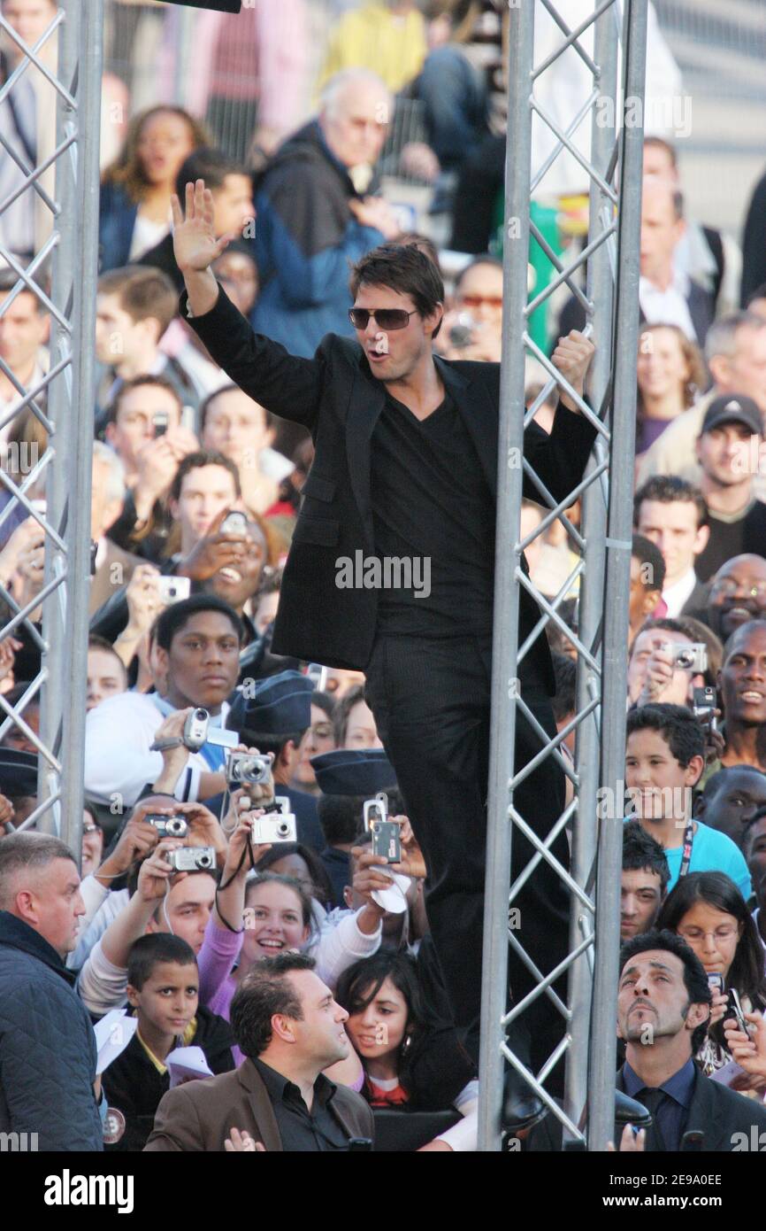 US actor Tom Cruise arrives by helicopter at La Defense, Paris business ...