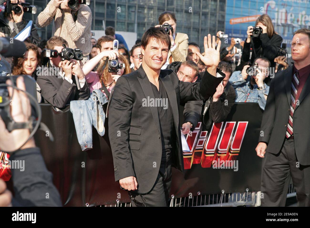 US actor Tom Cruise arrives by helicopter at La Defense, Paris business ...