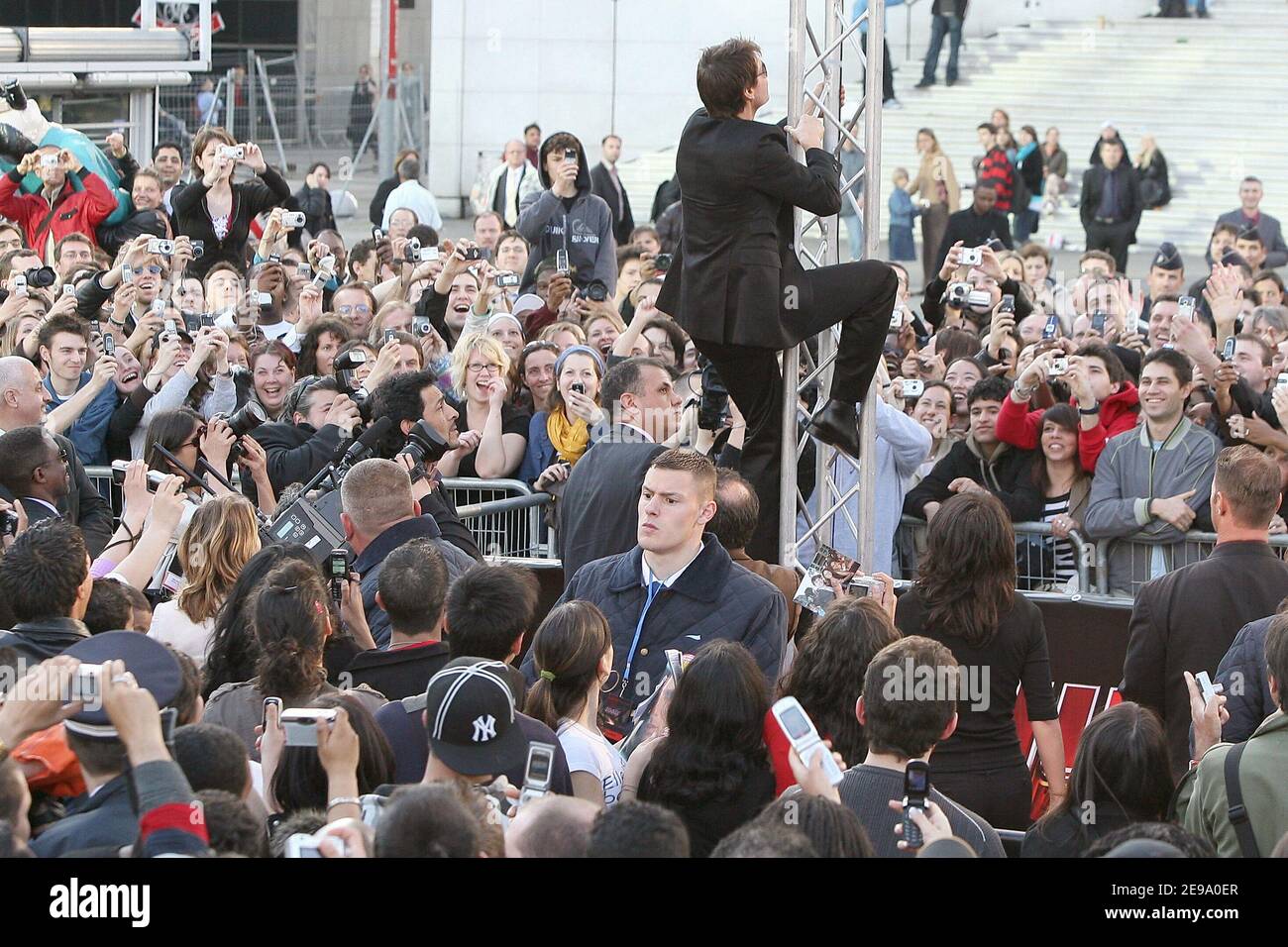 US actor Tom Cruise arrives by helicopter at La Defense, Paris business ...