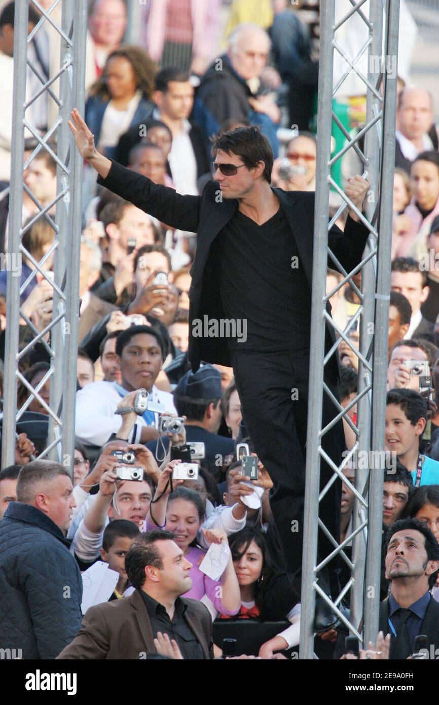 US actor Tom Cruise arrives by helicopter at La Defense, Paris business ...