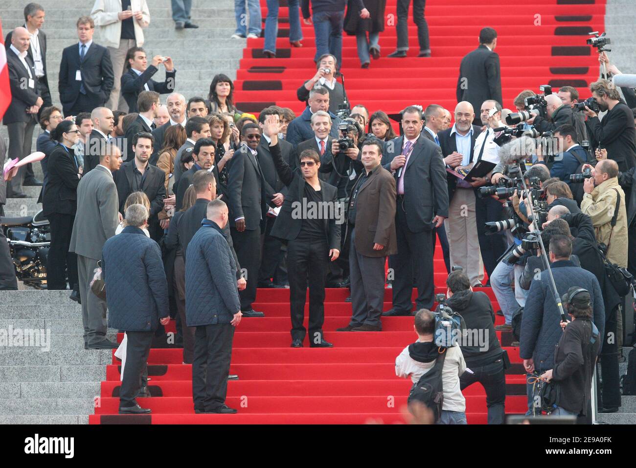 US actor Tom Cruise arrives by helicopter at La Defense, Paris business ...