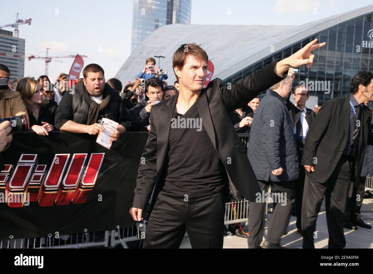 US actor Tom Cruise arrives by helicopter at La Defense, Paris business ...