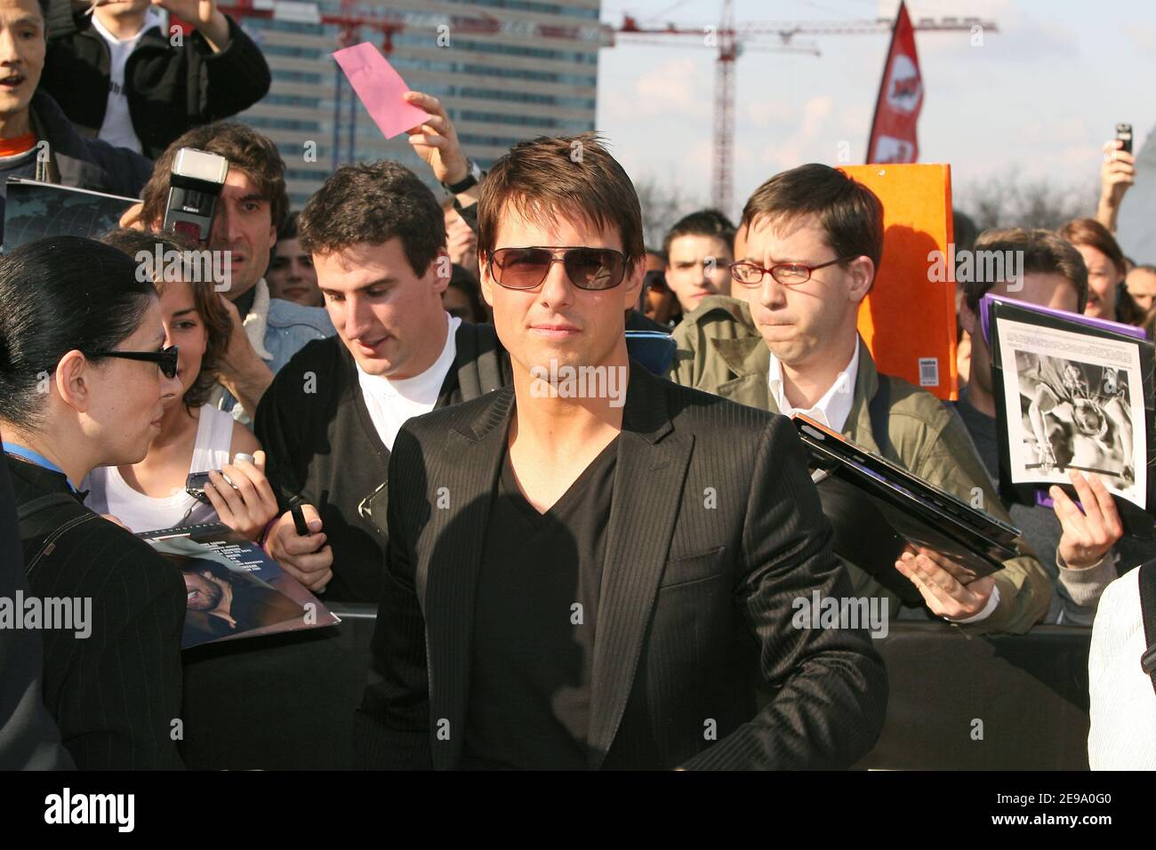 US actor Tom Cruise arrives by helicopter at La Defense, Paris business ...