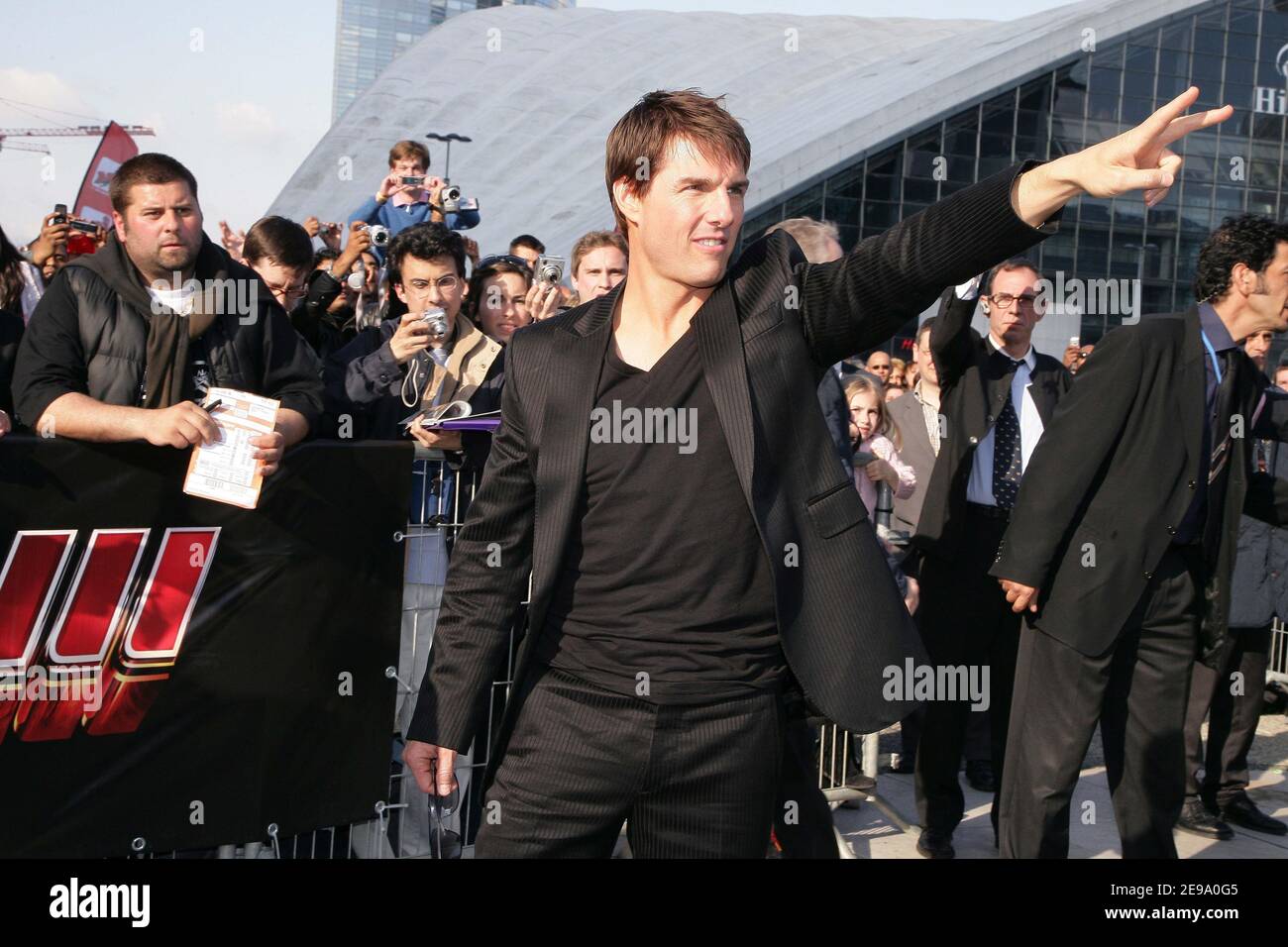 US actor Tom Cruise arrives by helicopter at La Defense, Paris business ...