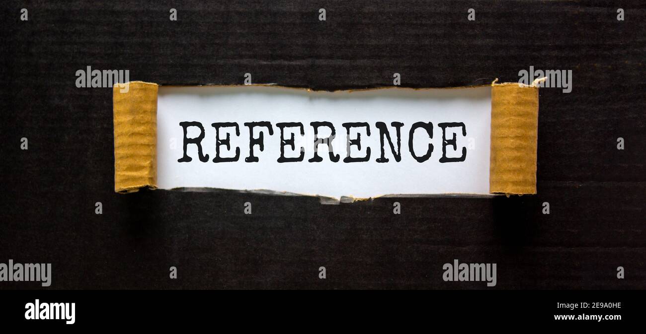 Reference symbol. The word 'reference' appearing behind torn black ...