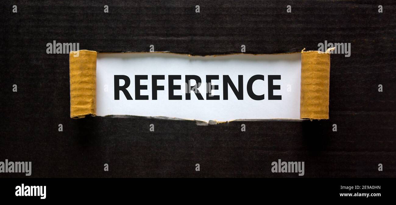 Reference symbol. The word 'reference' appearing behind torn black ...