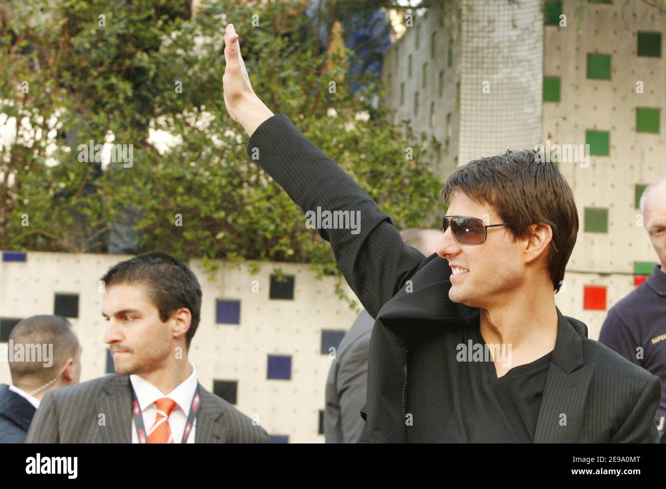 US actor Tom Cruise arrives by helicopter at La Defense, Paris business ...