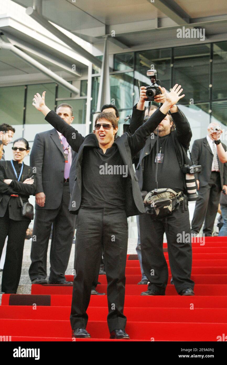 US actor Tom Cruise arrives by helicopter at La Defense, Paris business ...