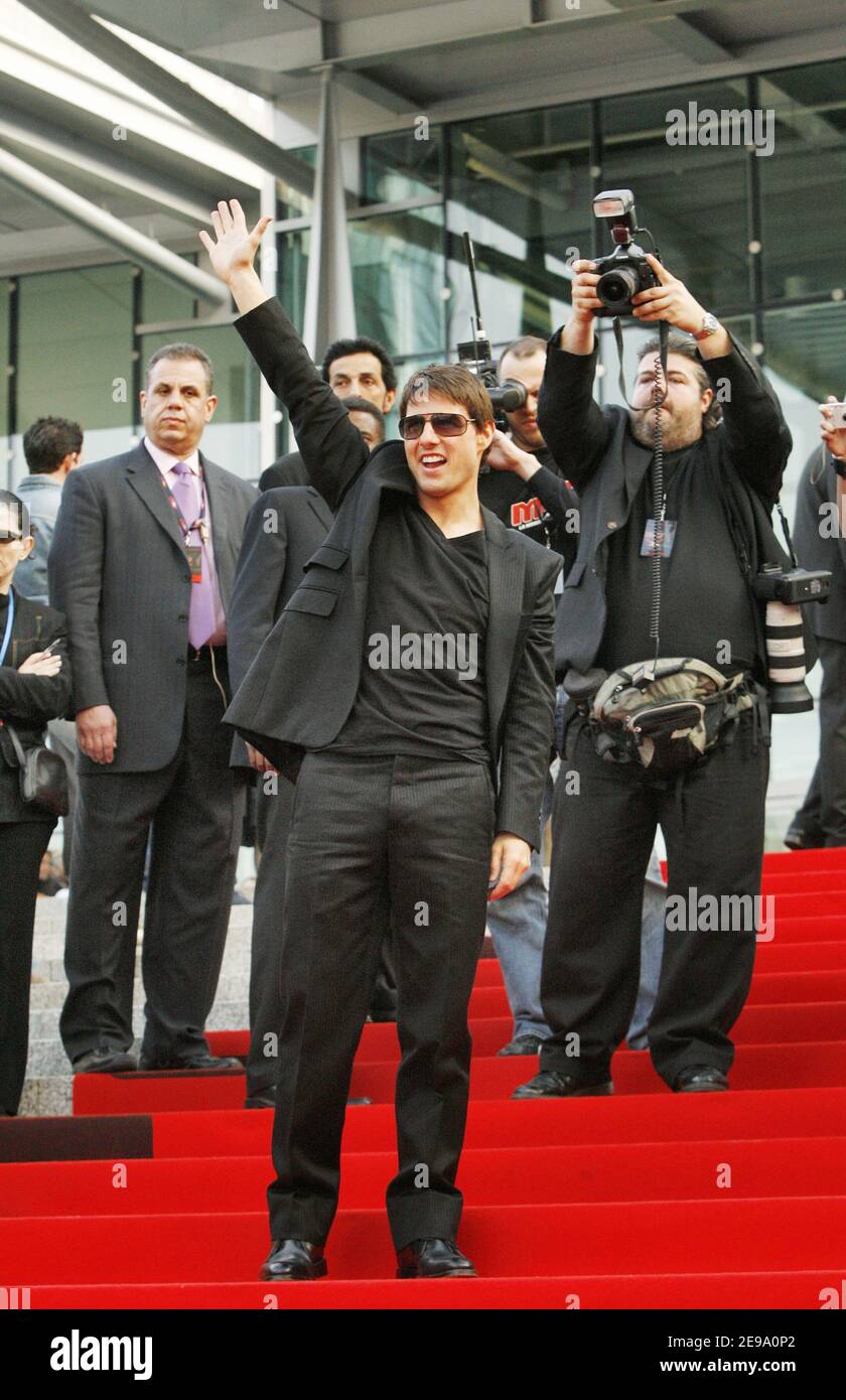 US actor Tom Cruise arrives by helicopter at La Defense, Paris business ...
