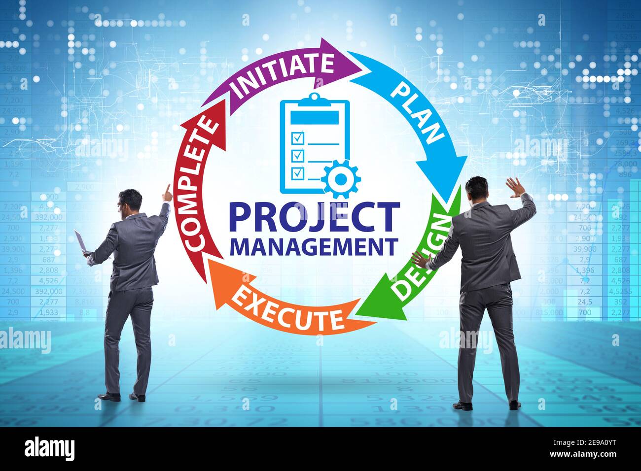 Project management concept in stages with the businessman Stock Photo ...