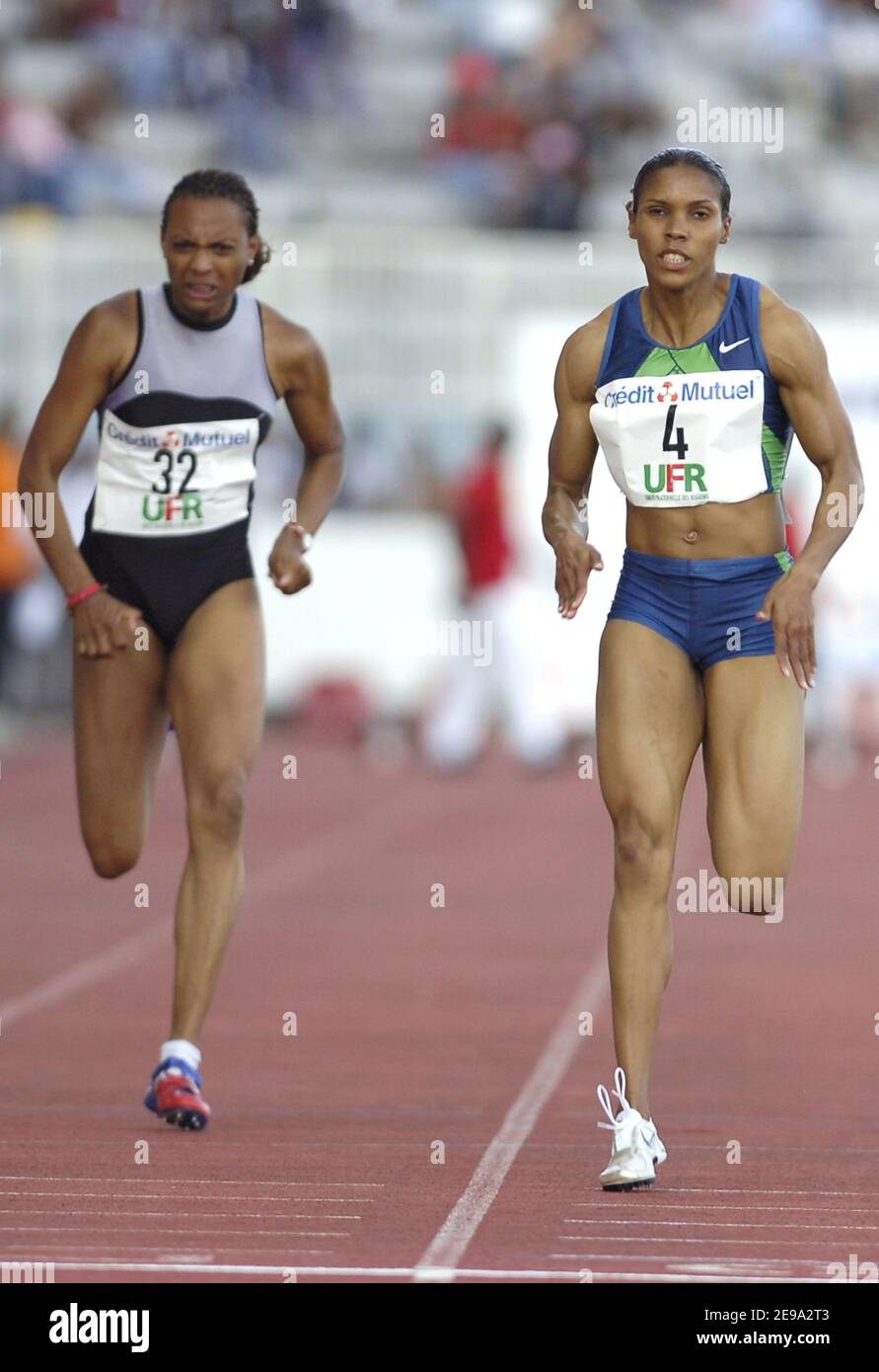 USA's Torri Edwards performs and Sylviane Felix competes on women's 100 ...