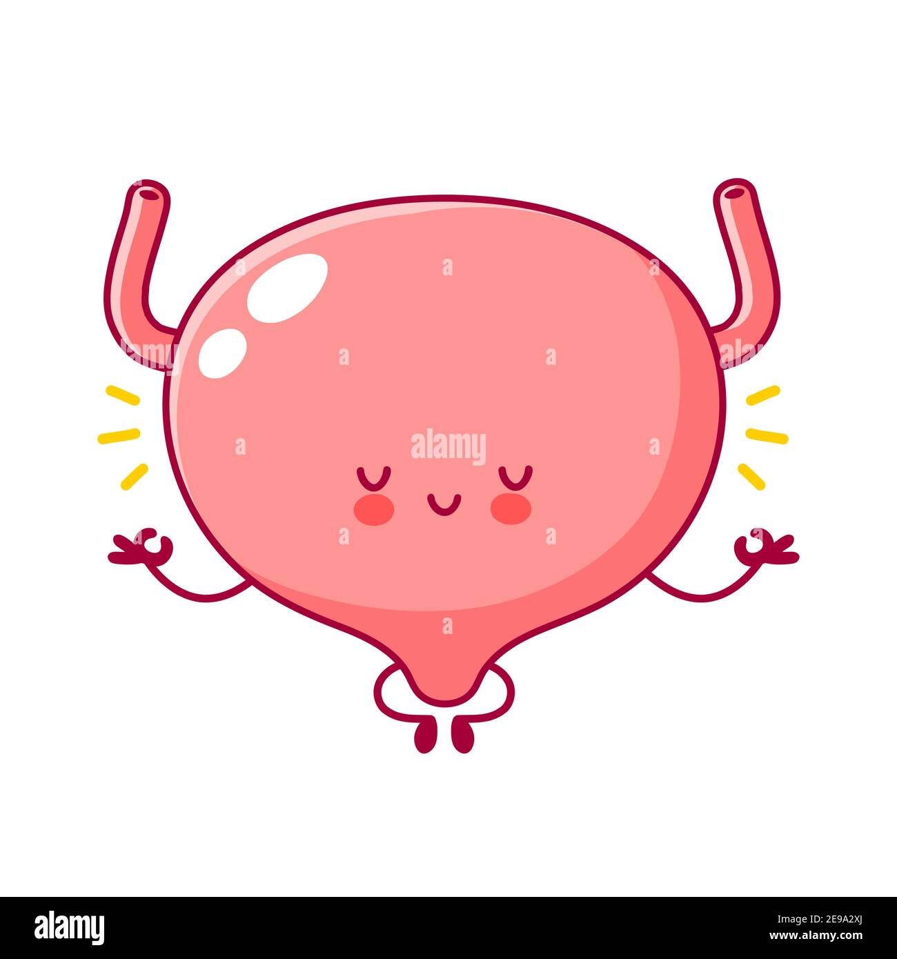 Cute happy funny human bladder organ character meditate. Vector flat ...