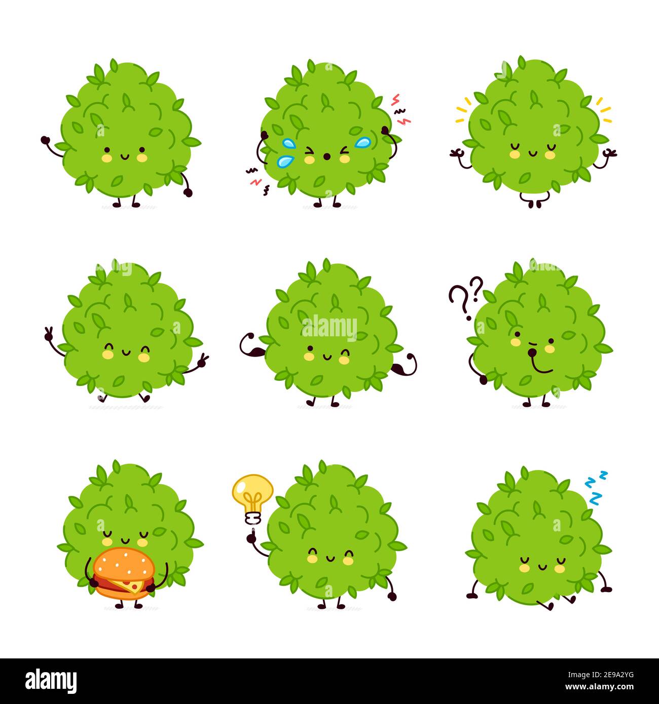 Cute funny marijuana weed bud character set collection. Vector flat ...
