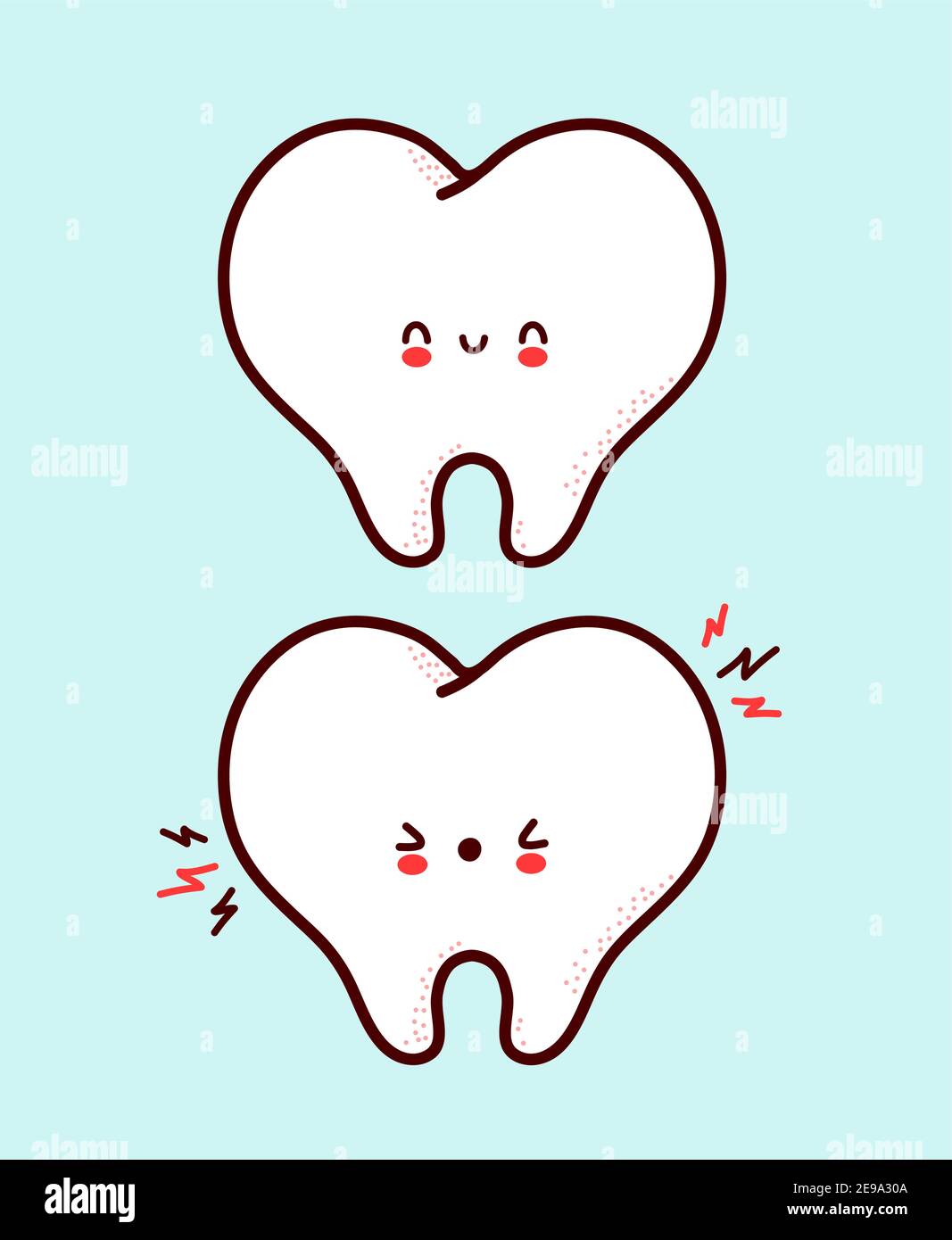 Cute healthy and sick sad funny human tooth character. Vector flat line ...