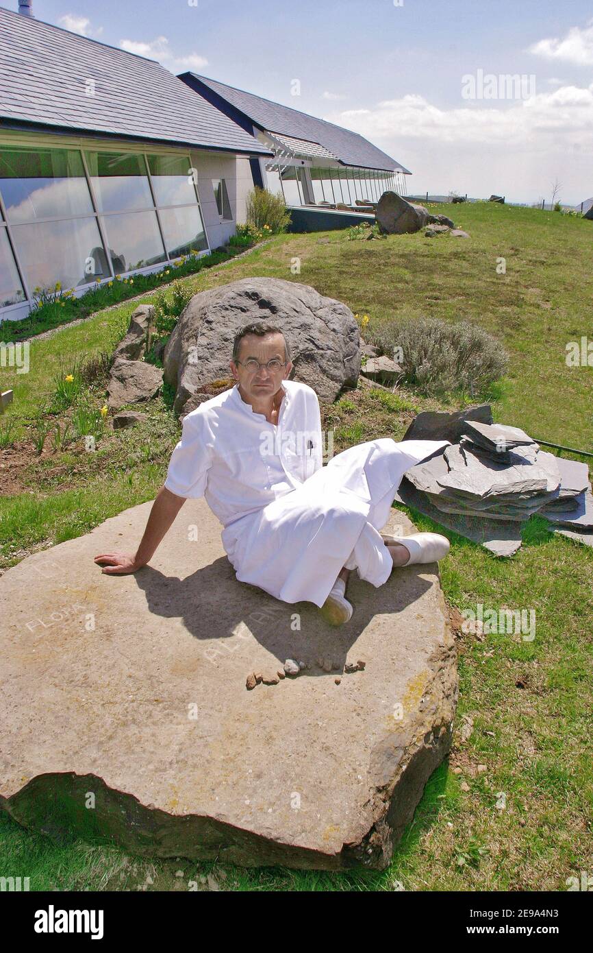 French great Chef Michel Bras poses in front of his Hotel-restaurant ...