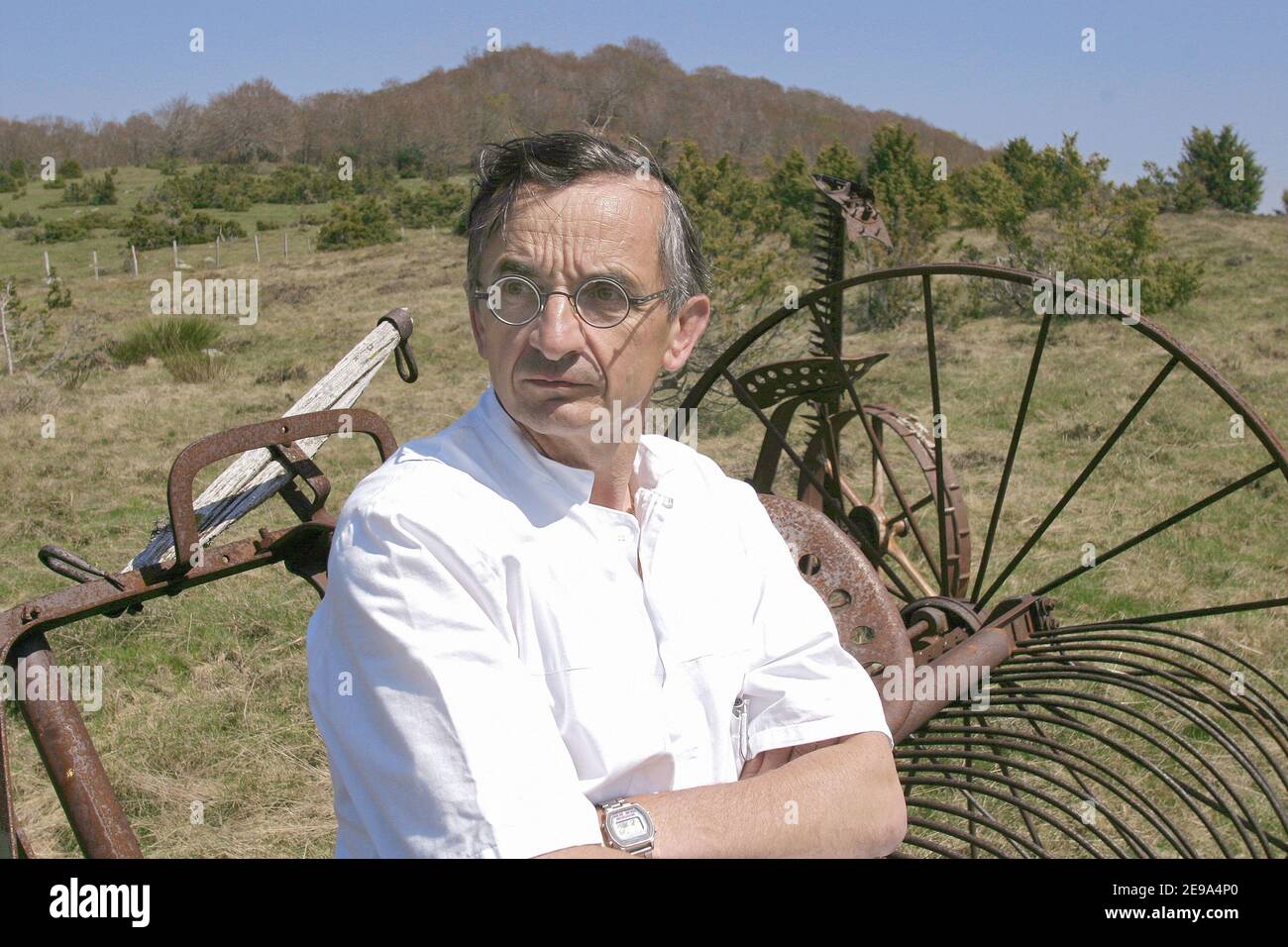 French great Chef Michel Bras poses in front of his Hotel-restaurant ...