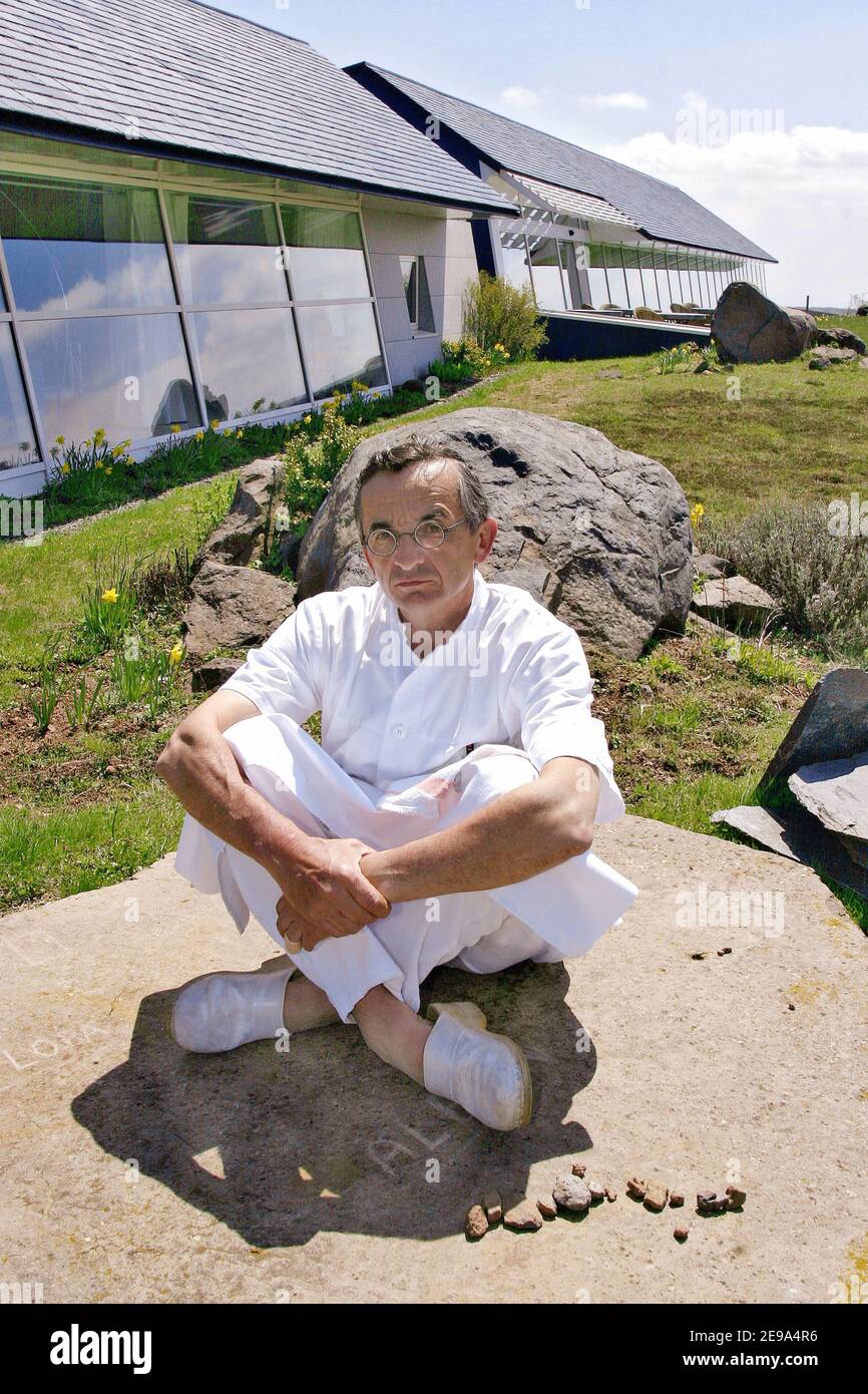 French great Chef Michel Bras poses in front of his Hotel-restaurant ...
