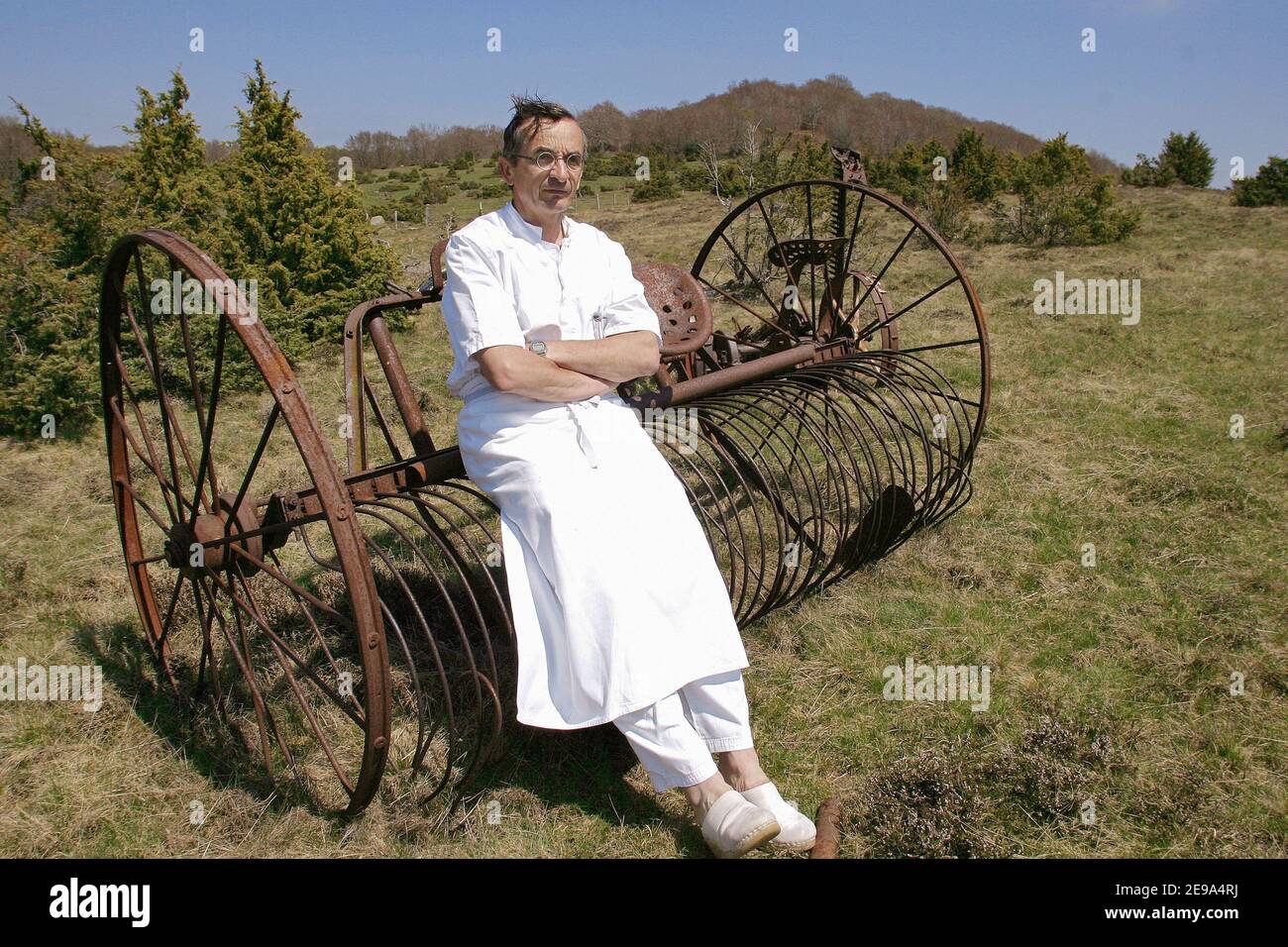 French great Chef Michel Bras poses in front of his Hotel-restaurant ...