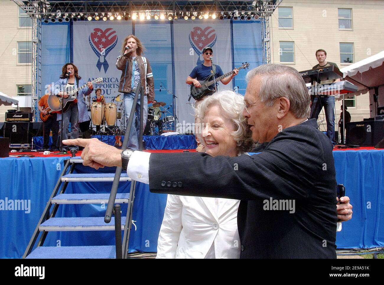 Secretary of Defense Donald Rumsfeld and his wife Joyce (L) share a ...