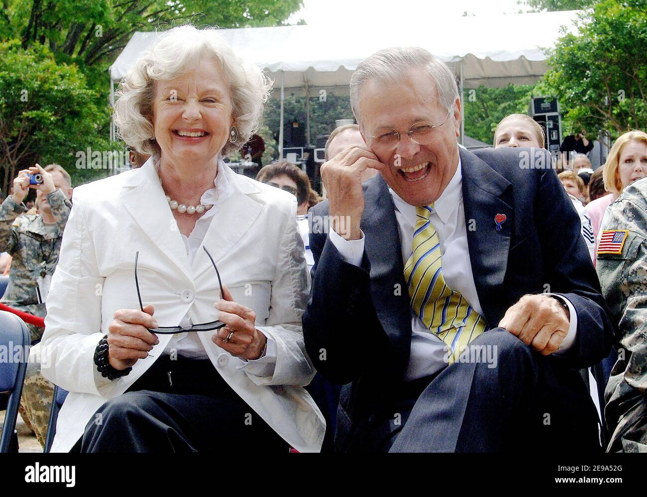 Secretary of Defense Donald Rumsfeld and his wife Joyce (L) share a ...