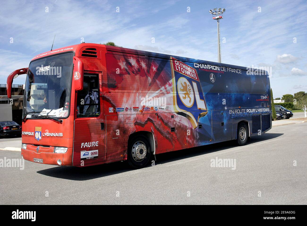 Olympique Lyonnais' bus at the Audi cars test at the Paul Ricard ...