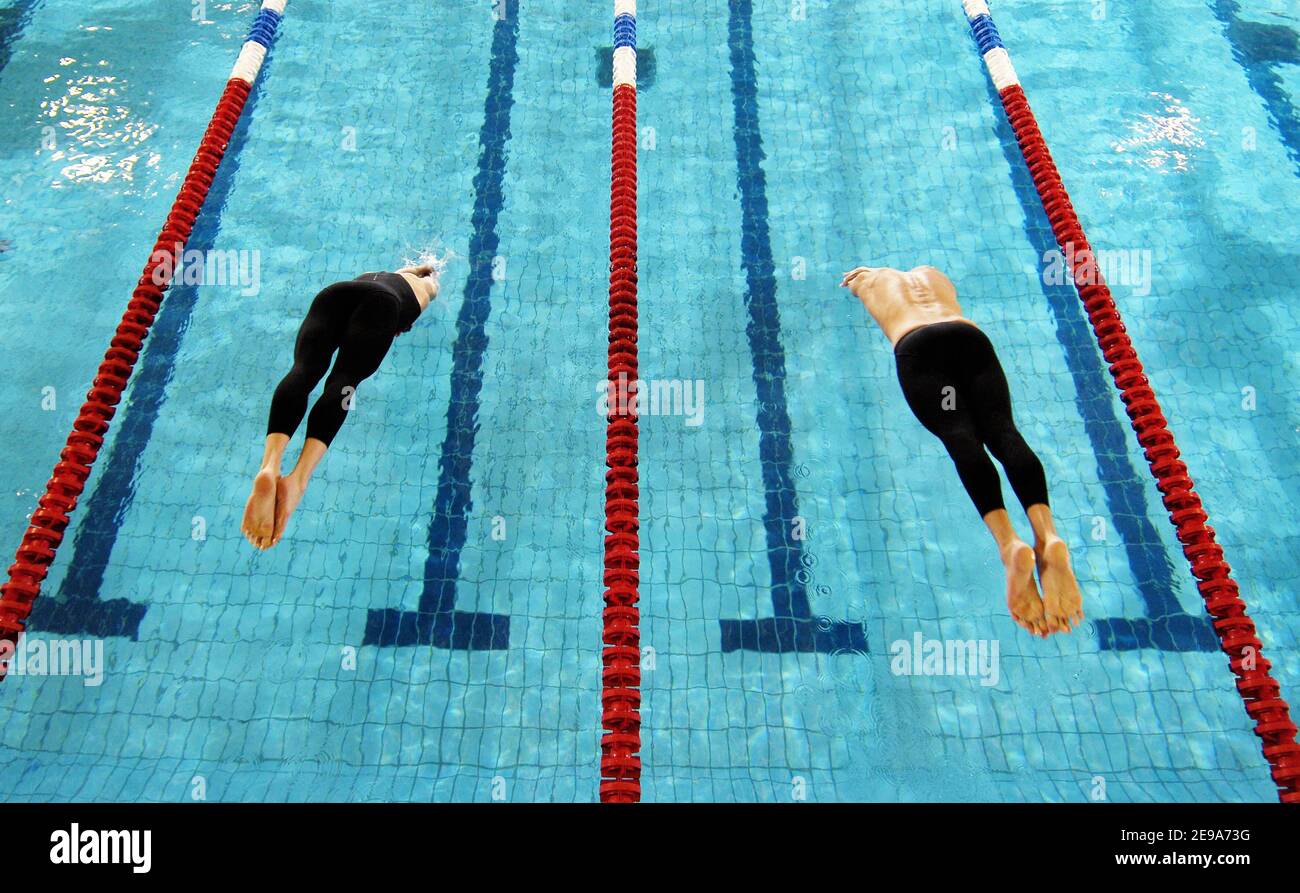 Illustration of start during the French Open swimming championships in ...
