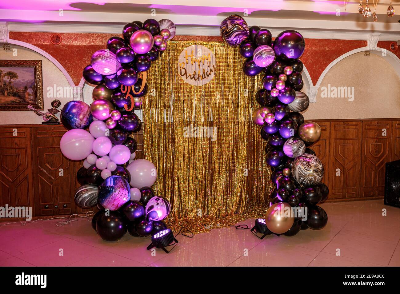 Wedding arch made of colorful inflatable balloons. Celebration of a ...