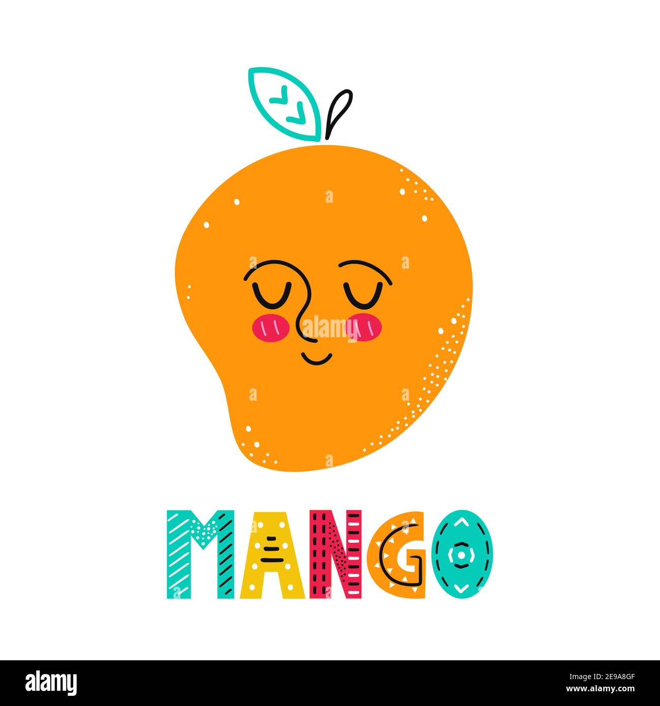 Cute happy smile mango fruit. Vector simple flat cartoon scandinavian ...