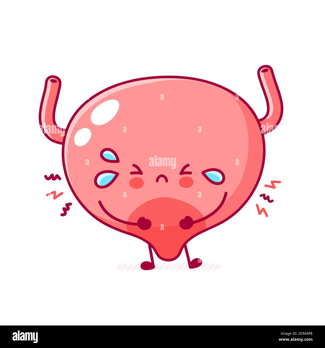 Cute sad sick cry funny human bladder organ character. Vector flat line ...