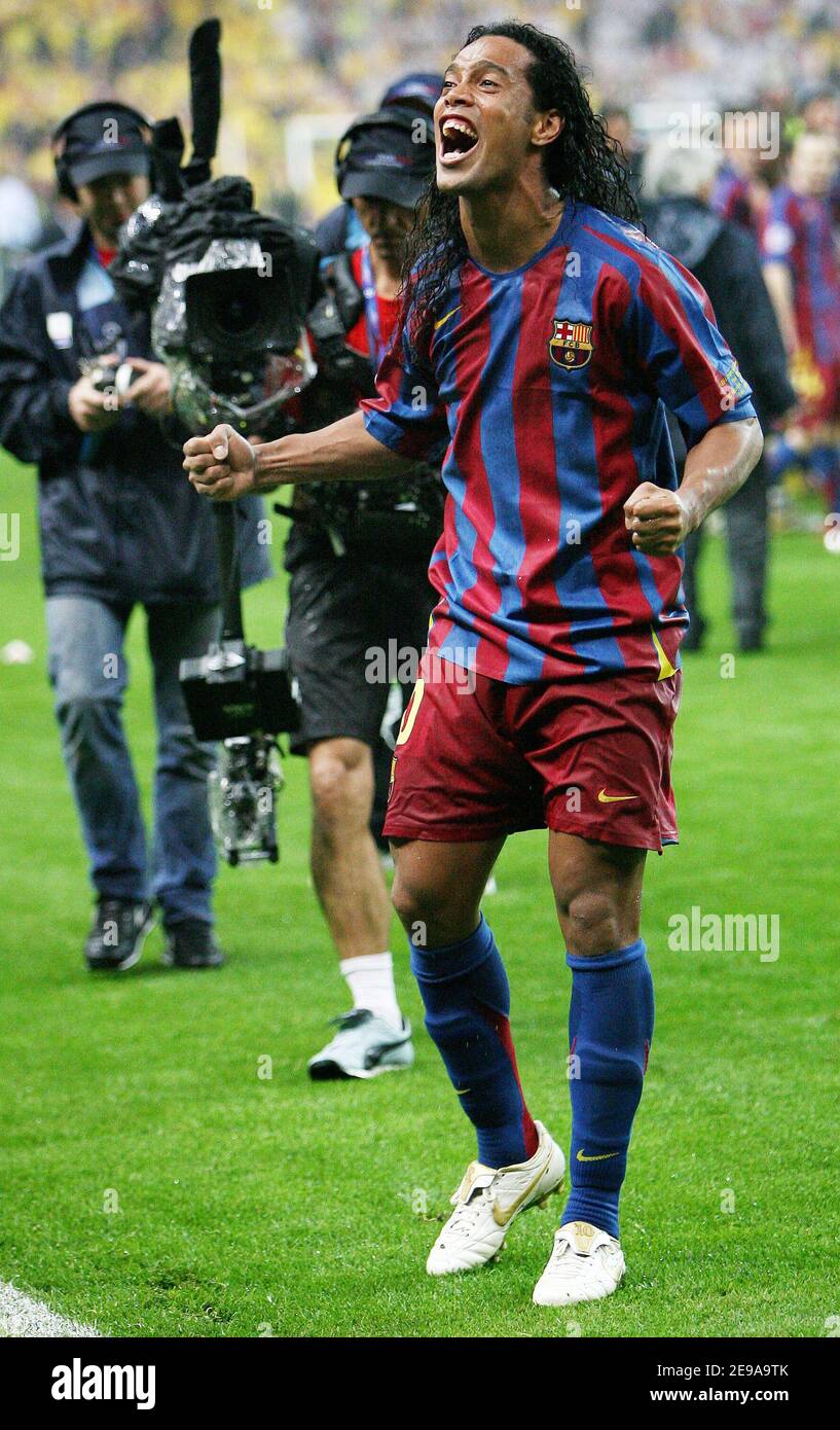 Barcelonas ronaldinho celebrates victory in the champions league final ...