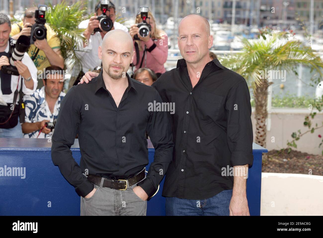 French actor Clovis Cornillac and US actor Bruce Willis pose during the ...