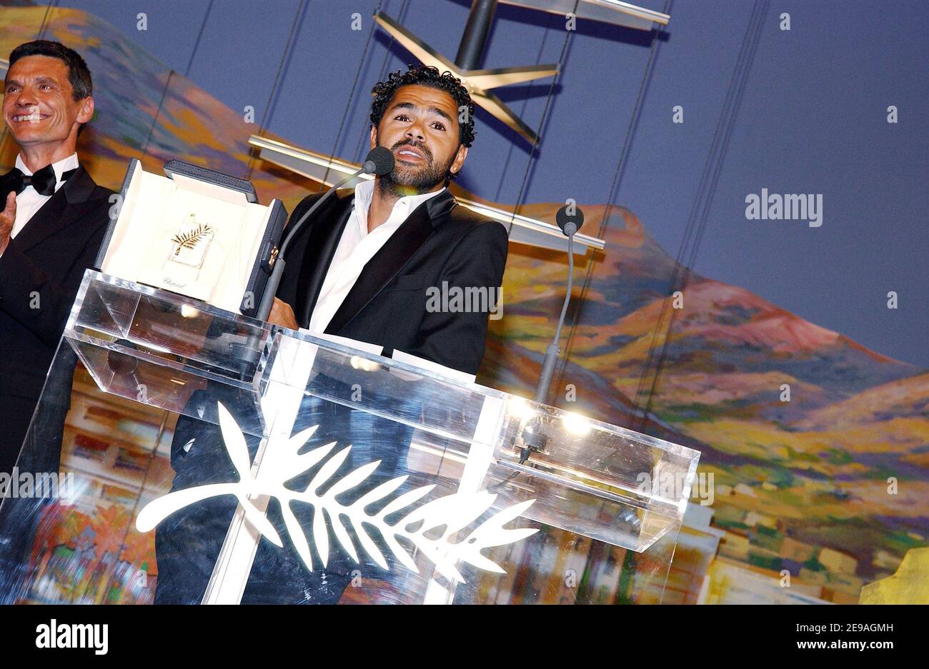 French actor Jamel Debbouze delivers his acceptance speech after he ...