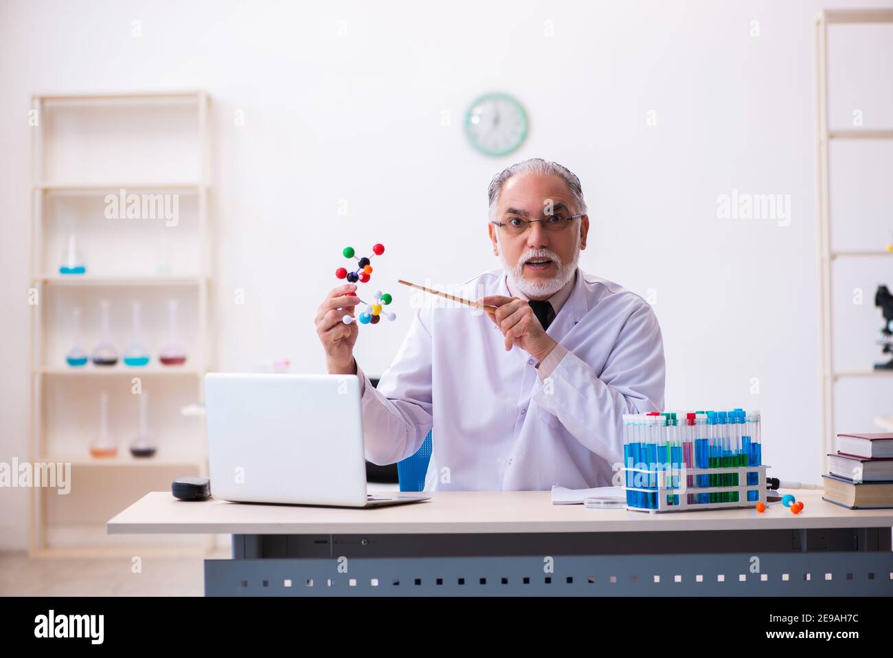 Senior male scientist studying molecular model Stock Photo - Alamy