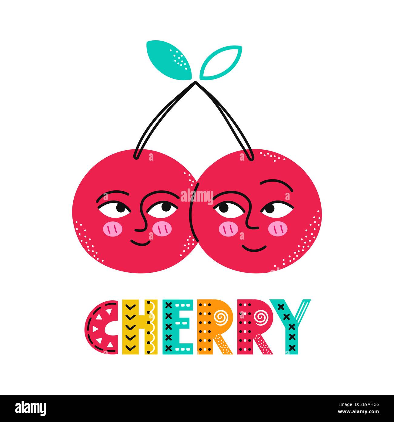 Cute happy smile cherry fruit. Vector simple flat cartoon scandinavian ...
