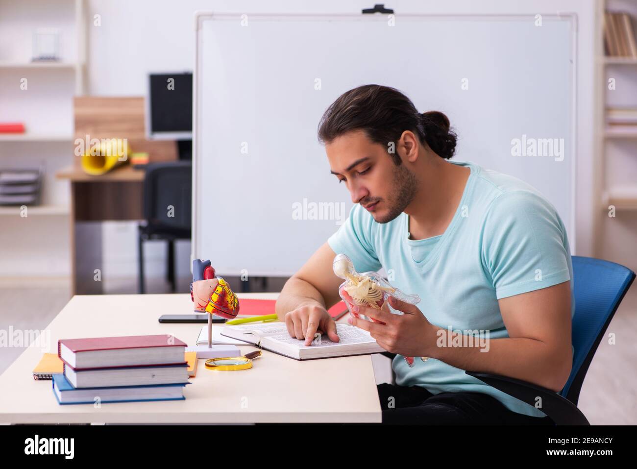 Young student medic studying human anatomy at home Stock Photo - Alamy