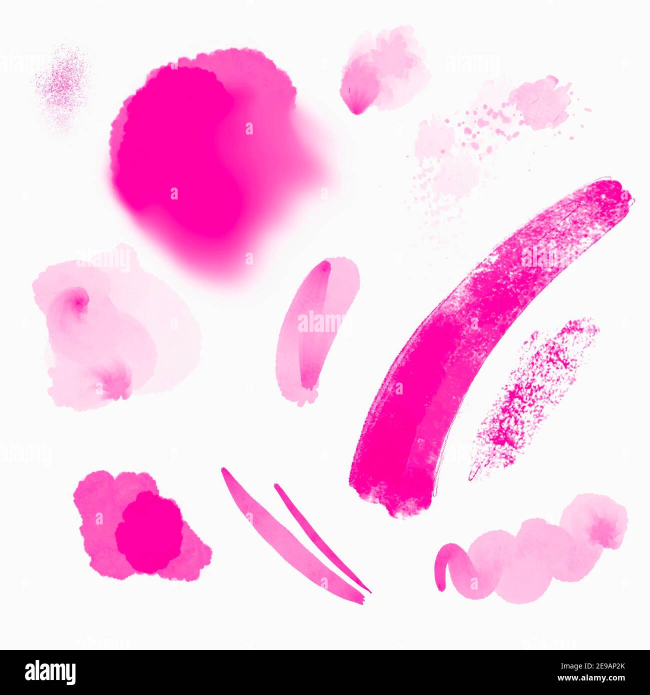 watercolor stains pink on a white background. different size spots ...