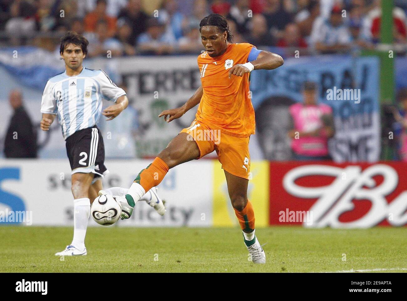Argentina's Roberto Ayala and Ivory Coast's Didier Drogba during the ...