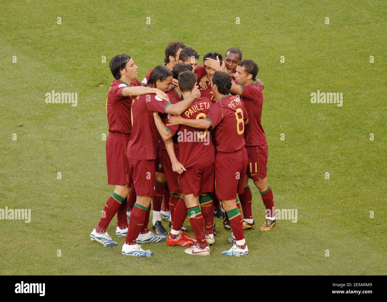Portugal's soccer team celebrates her goal during the World Cup 2006 ...