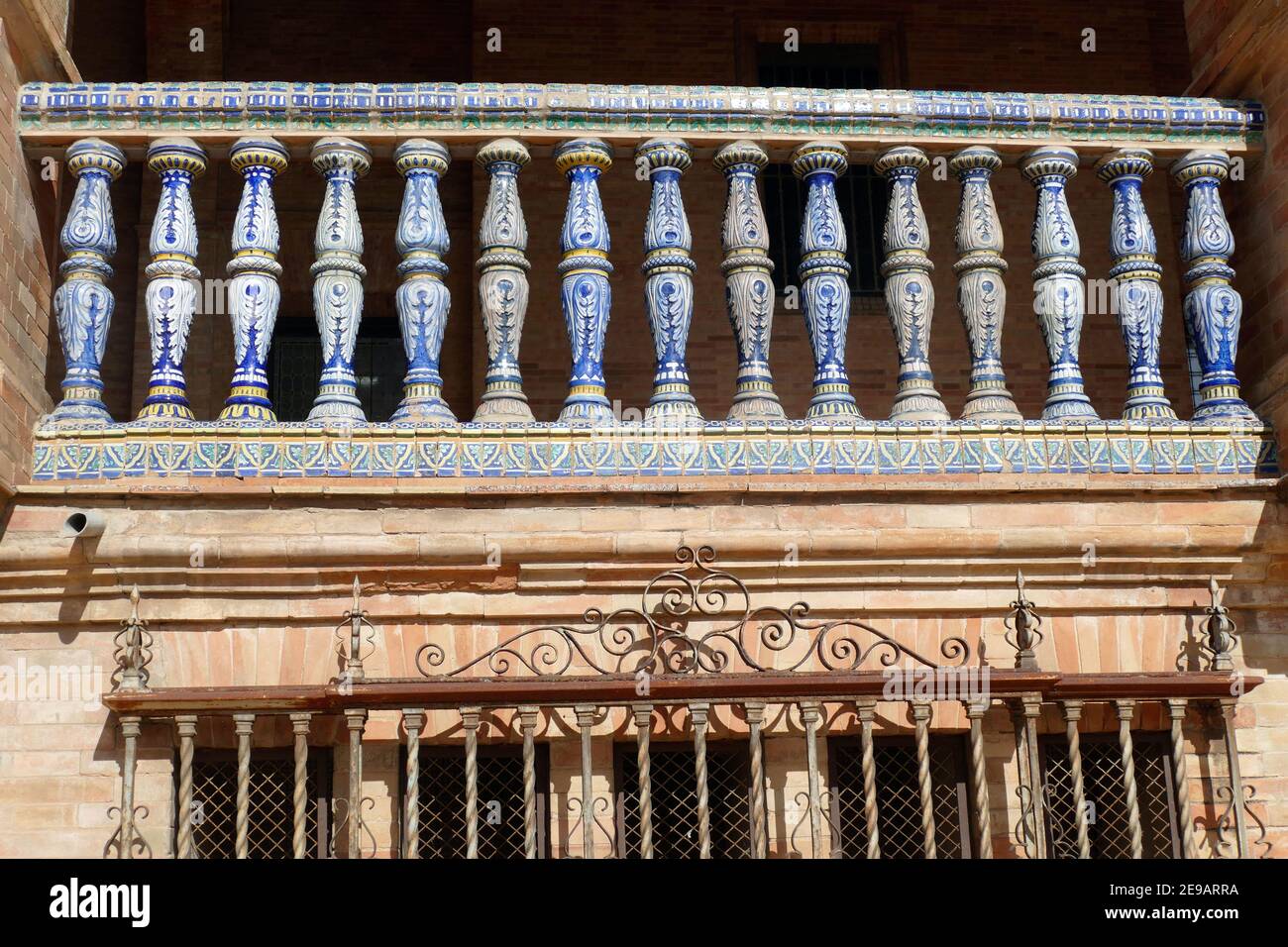 Detail of a ceramic balustrade, Plaza de Espana, Seville Stock Photo ...