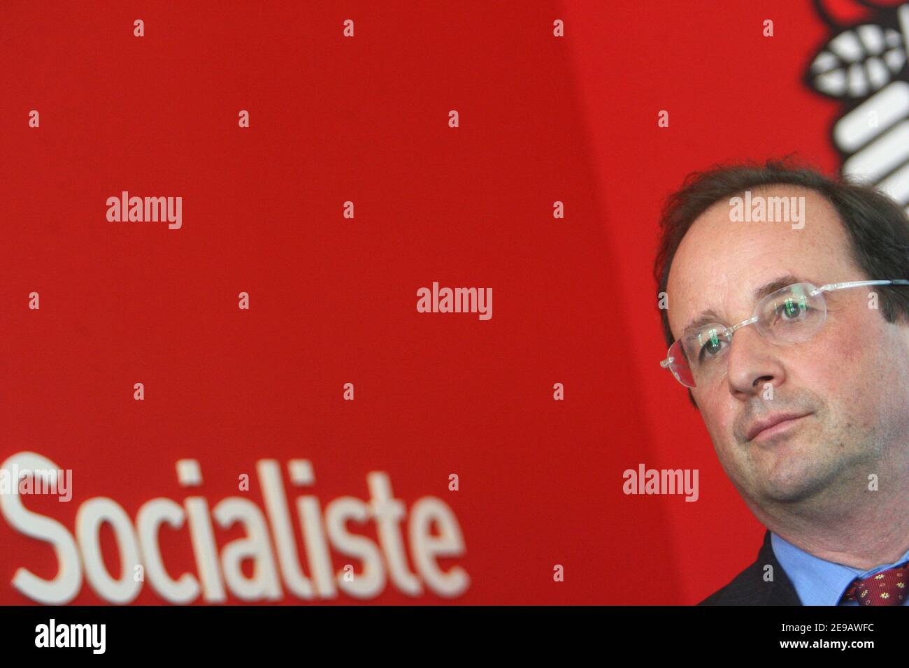 Socialist leader Francois Hollande holds a press conference, in Paris ...