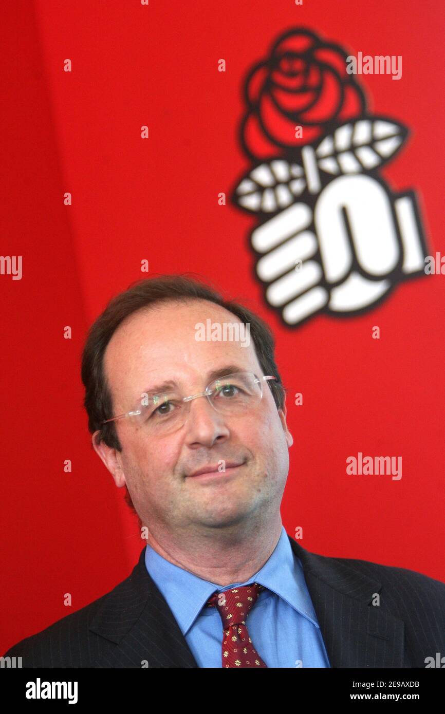 French Socialist party leader Francois Hollande gives a press ...