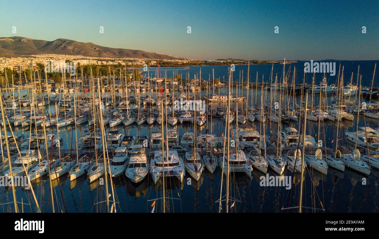Aerial shot of a beautiful harbor with many boats and yachts Stock ...