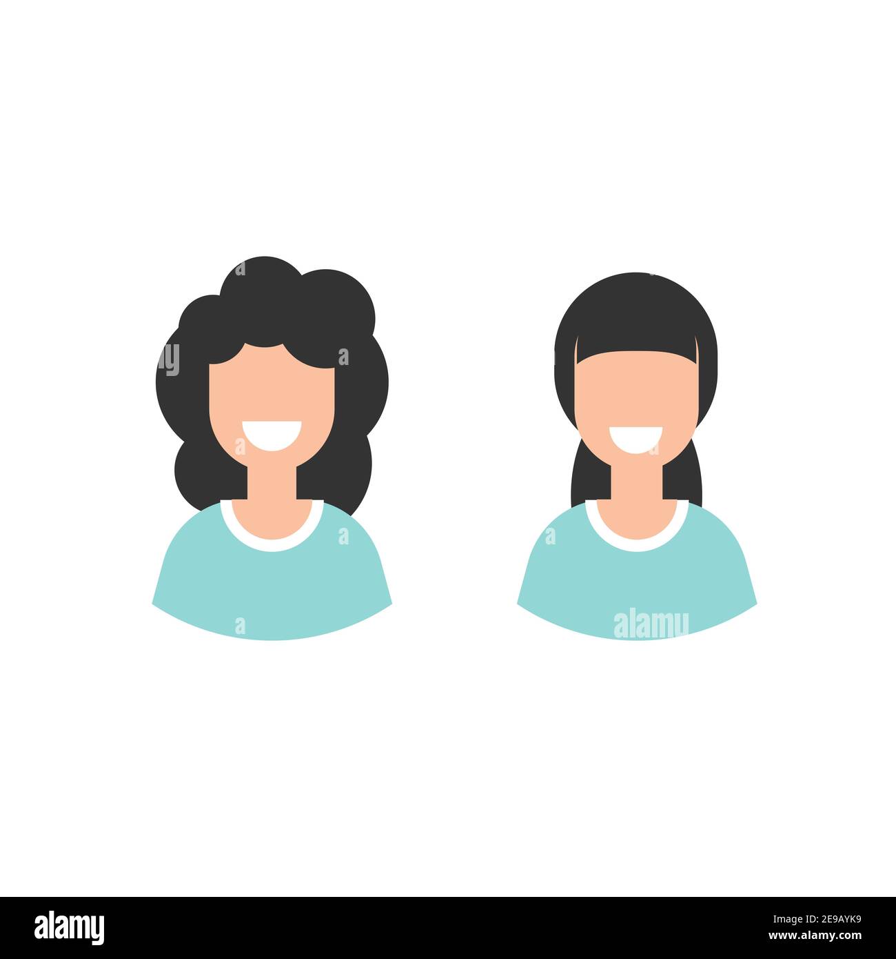 girl with smile avatar set. cute happy woman face flat icon in blue ...