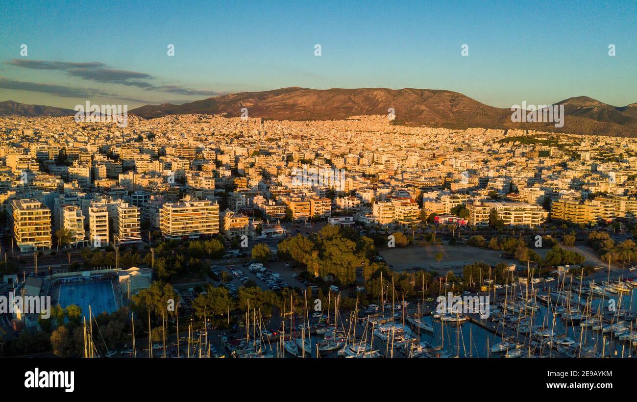 Aerial shot of beautiful city with brown buildings and a beautiful ...