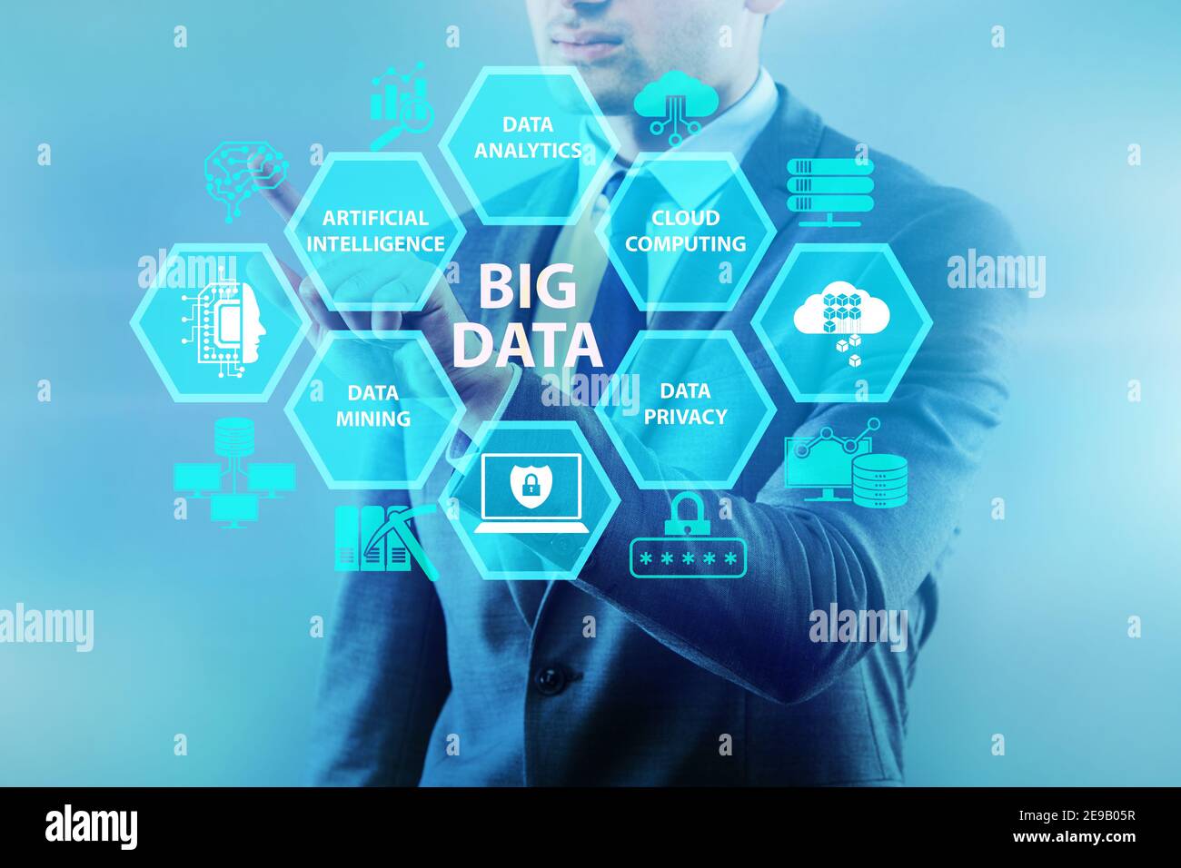 Big data concept with the businessman pressing virtual button Stock Photo - Alamy
