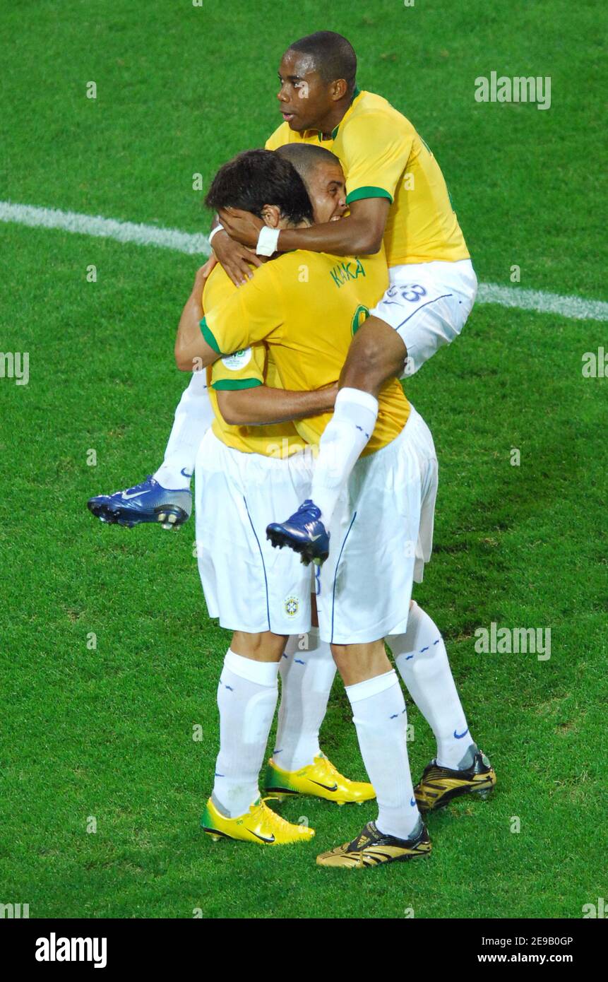Brazil's soccer team celebrates after Ronaldo's goal during the World ...
