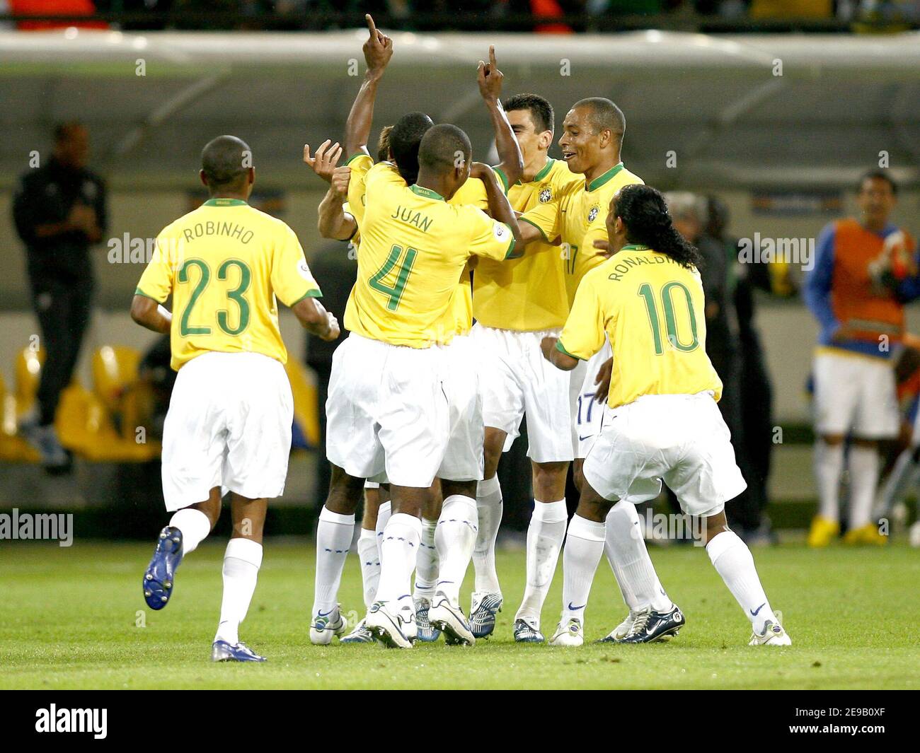 Brazil's soccer team celebrates her victory during the World Cup 2006 ...