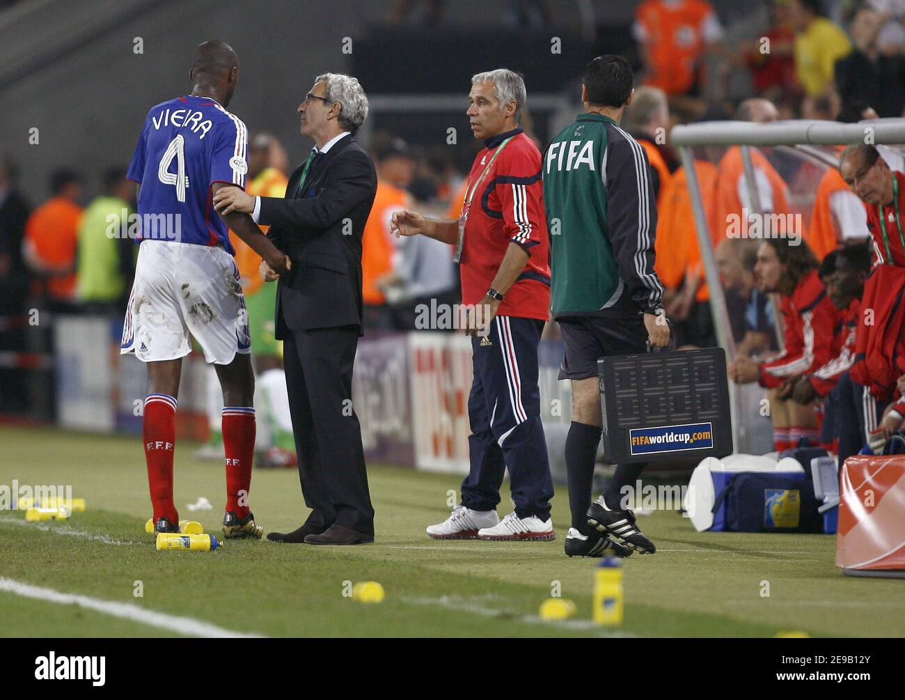 France's Patrick Vieira shakes hand with coach Raymond Domenech during ...