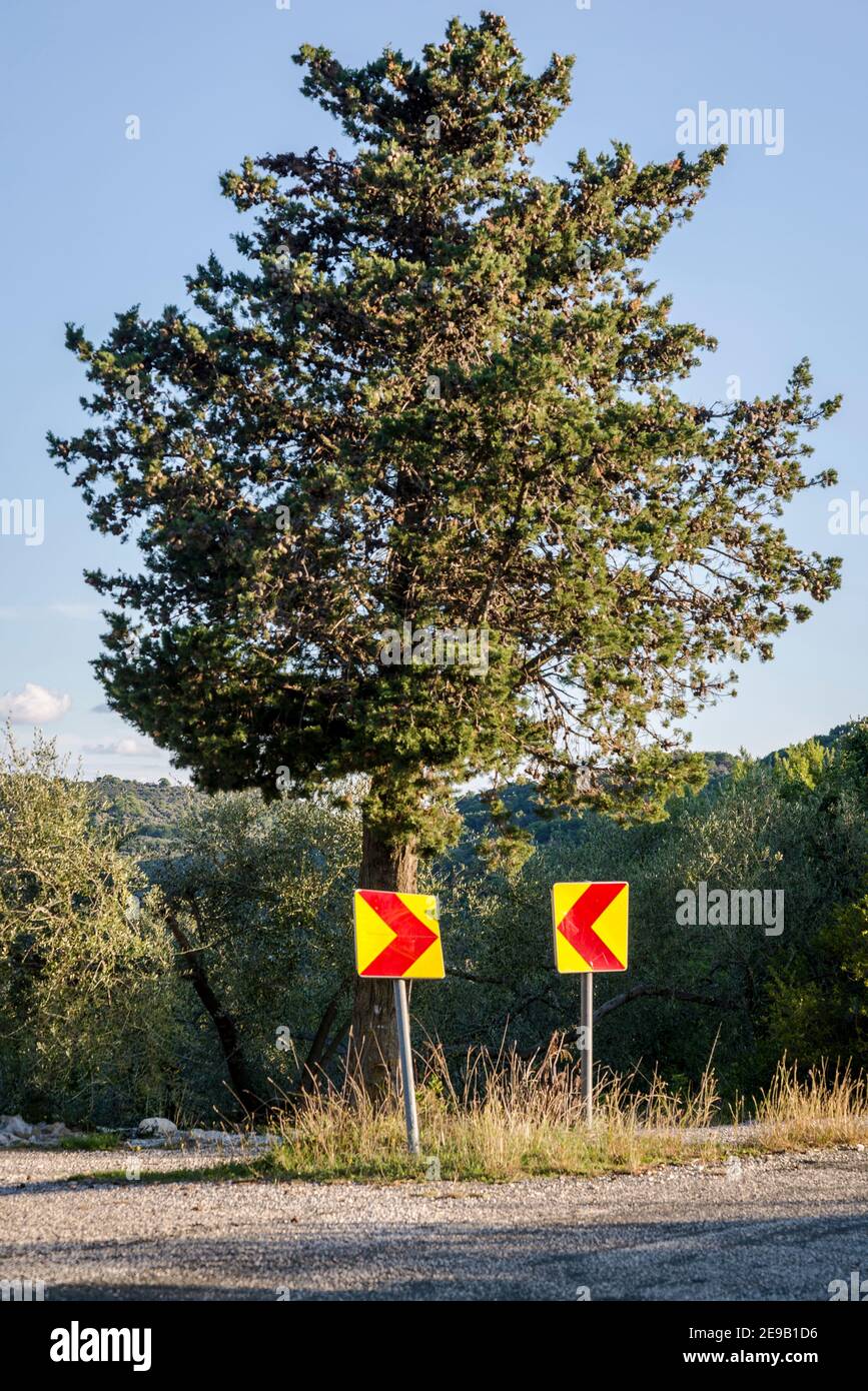 Confusing road signs, Island of Iz, Zadar archipelago, Dalmatia ...
