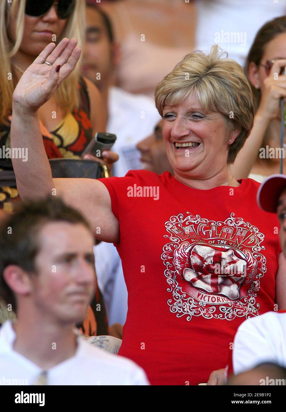 Sandra Beckham, David's mother, attends the English vs Ecuador match as ...